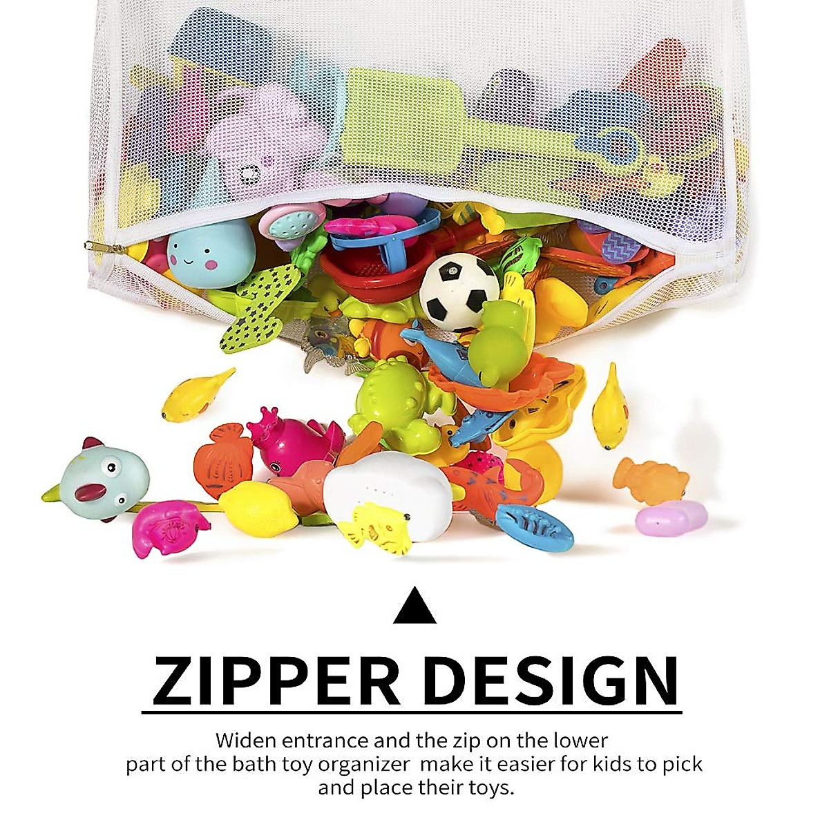 Tenrai Mesh Bath Toy Organizer, Bathtub Storage Bag, Multi-Purpose Baby Toys Net, Toddler Shower Caddy for Bathroom, Quick Drying Kids Toy Holder (14" x 20" , White)