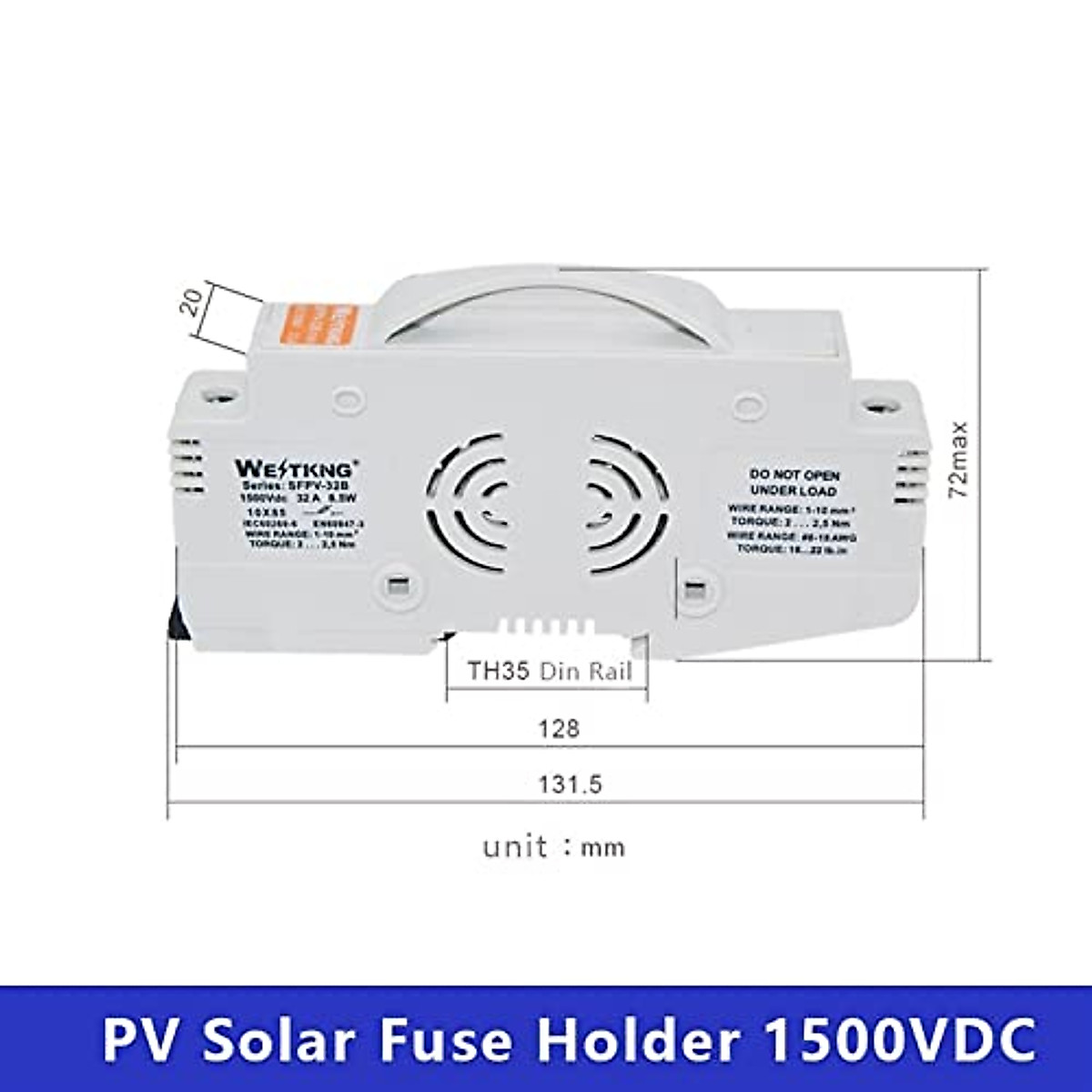 2Set Photovoltaic Solar Fuse Holder with 10x85m Fuse 1500VDC High Pressure Current Limit for PV Combiner Box (Color : 20A, Size : 2 Set)