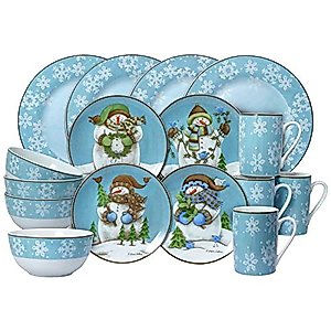 Pfaltzgraff Evergreen Ernie Dinnerware Set, 16 Piece, Blue, White