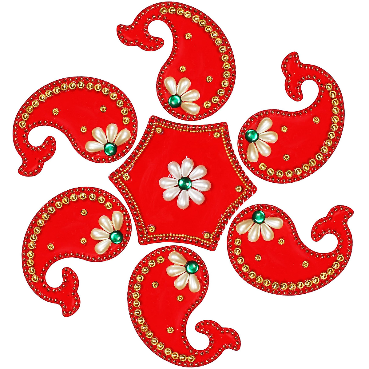 ARTISENIA Handmade Red Dolphin Acrylic Diwali Rangoli Floor Decorations Table Decoration Studded Stones Sequins Traditional Festive Home Door Décor | Floor Wall Stickers RJV-002