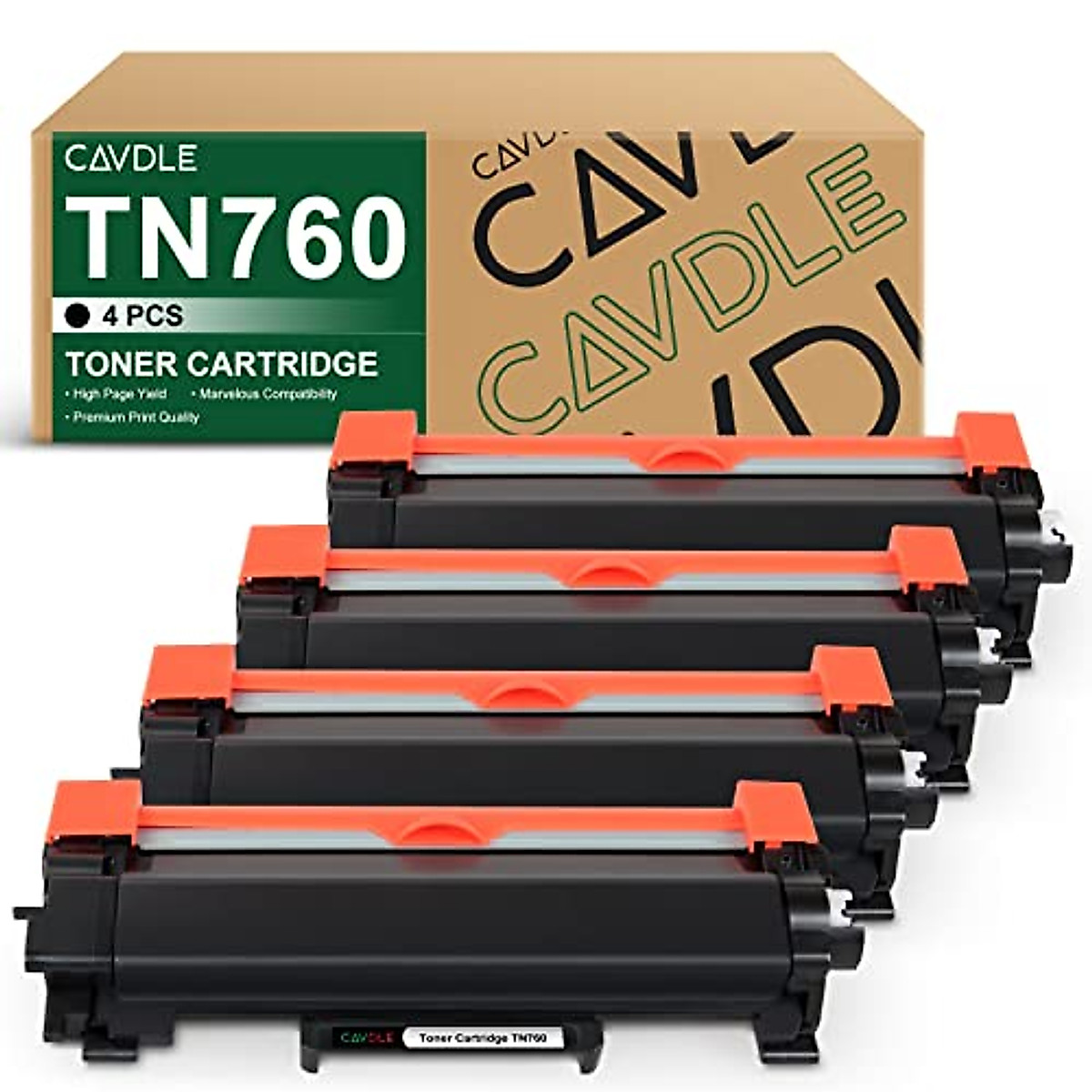 CAVDLE 4 Packs Compatible Toner Cartridge Replacement for Brother TN760 TN730 for use with Brother HL-L2325DW HL-L2350DW HL-L2390DW HL-L2395DW HL-L2370DW MFC-L2690DW MFC-L2710DW L2717DW L2750DW