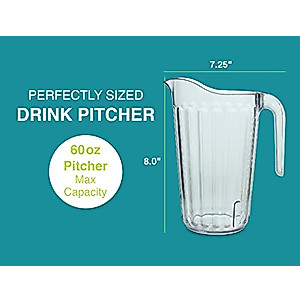 Arrow Home Products Clear Plastic Pitcher, 60 Ounce - 6 Pack Bulk Set for Bars and Restaurants - Space-Saving Stackable Design - Fill with Ice Water, Beer - Made in the USA, BPA Free, Dishwasher Safe