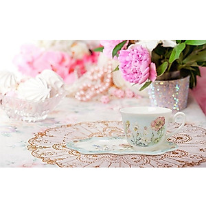 Lightahead® New Bone China Unique Tea Coffee Cup 10 oz and Snack Saucer Set in a Reusable Handmade Gift Box with Ribbon elegant floral design in attractive gift box