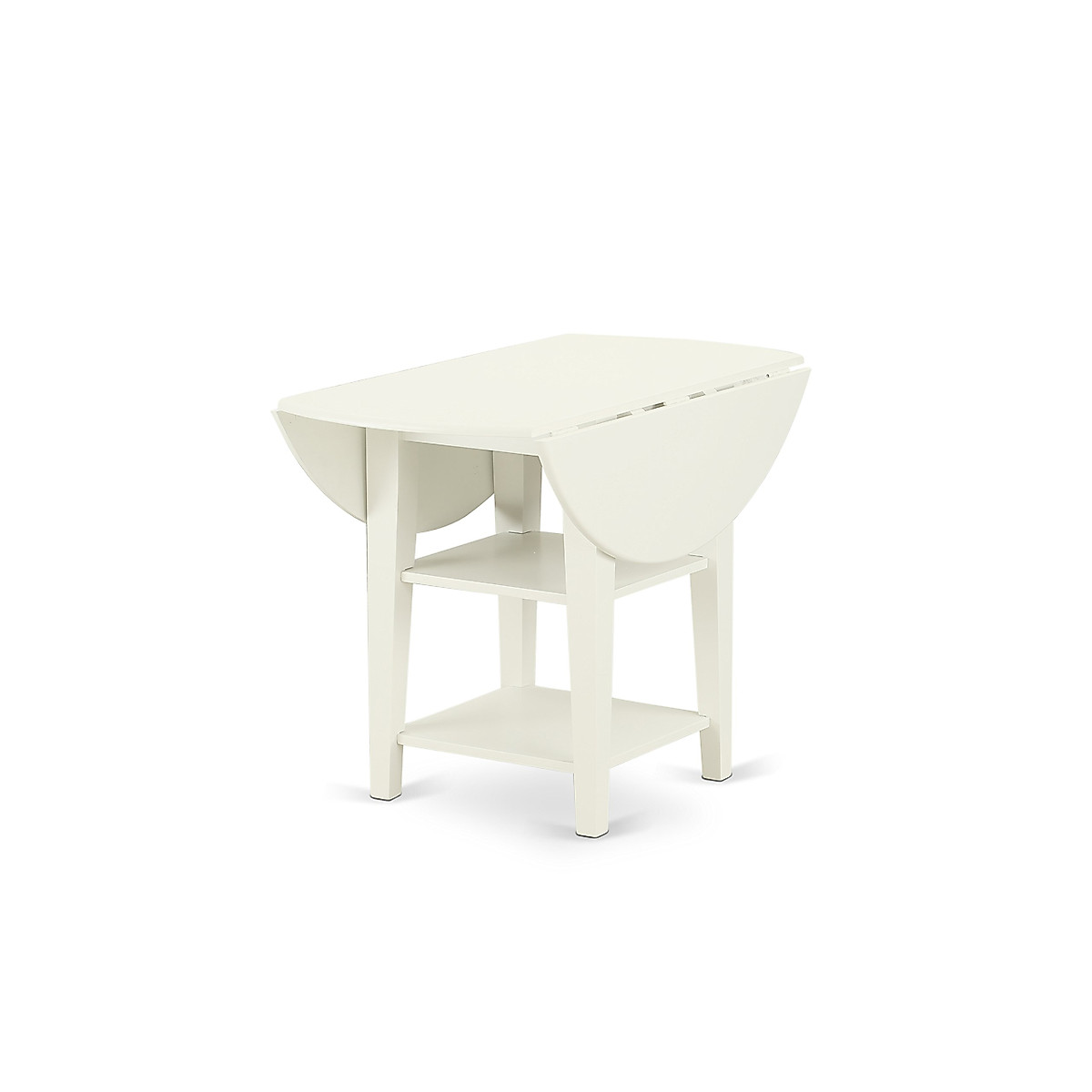 East West Furniture SUBO5-LWH-LC 5 Piece Dining Set Includes a Round Dining Table with Dropleaf & Shelves and 4 Faux Leather Kitchen Room Chairs, 42x42 Inch, Linen White