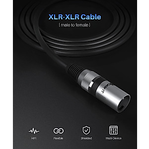GearIT XLR to XLR Microphone Cable (100 Feet, 1 Pack) XLR Male to Female Mic Cable 3-Pin Balanced Shielded XLR Cable for Mic Mixer, Recording Studio, Podcast - Black, 100Ft, 1 Pack
