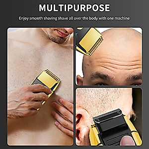 DSP® Bald Shaver for Men Shavers for Men 2 in1 Barber Shaver with Precision Trimmer 3-Speed Electric Razor with LED Digital Display Stainless Steel (Gold)