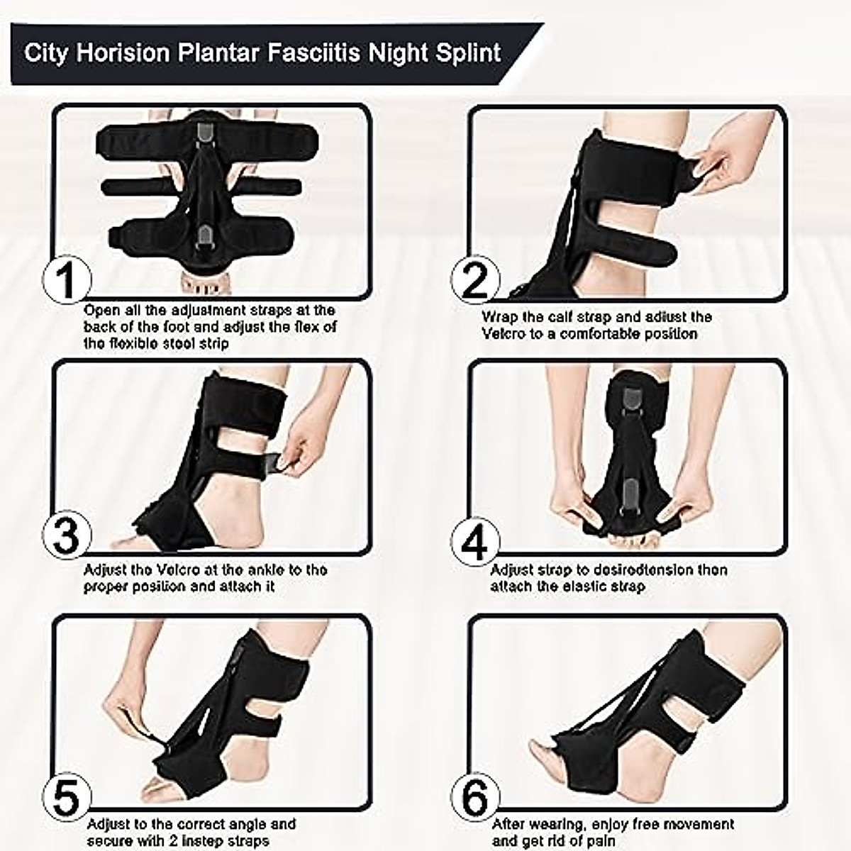 City Horision 2 Pack Plantar Fasciitis Night Splint, Upgrade 3 Adjustable Straps Plantar Fasciitis Relief Night Splint for Women & Men,Foot Brace Achilles Tendonitis and Foot Drop Relief for Plantar Fasciitis Relief,