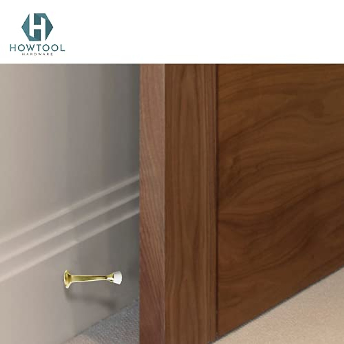 Door Stops 3 Inch Rigid Wall Mounted with Rubber Tip Champagne Brass, 5 Pack | HOWTOOL