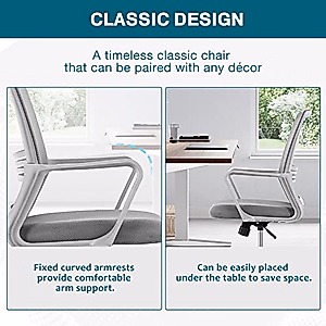 Adjustable Home Office Chair Mid Back Breathable Mesh, Height Adjustable, Comfortable Armrests, Padded Seat, Ergonomic Lumbar Support, Swivel Rolling, Tilting Function