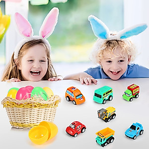 Aitsite 16 Pack Fillable Plastic Easter Egg with Pull-Back Construction Vehicles for Easter Theme Party, Favor Easter Eggs Hunt, Basket Stuffers Fillers, Classroom Prize, Birthdays Gifts