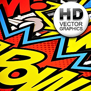 Bigtime Signs XL Superhero Backdrop with 6 Comic Action Word Photo Booth Props - Compliments Any Superhero Party Decorations - 4 x 6 ft - Cityscape Superhero Birthday Decorations Hangs on Wall Easily