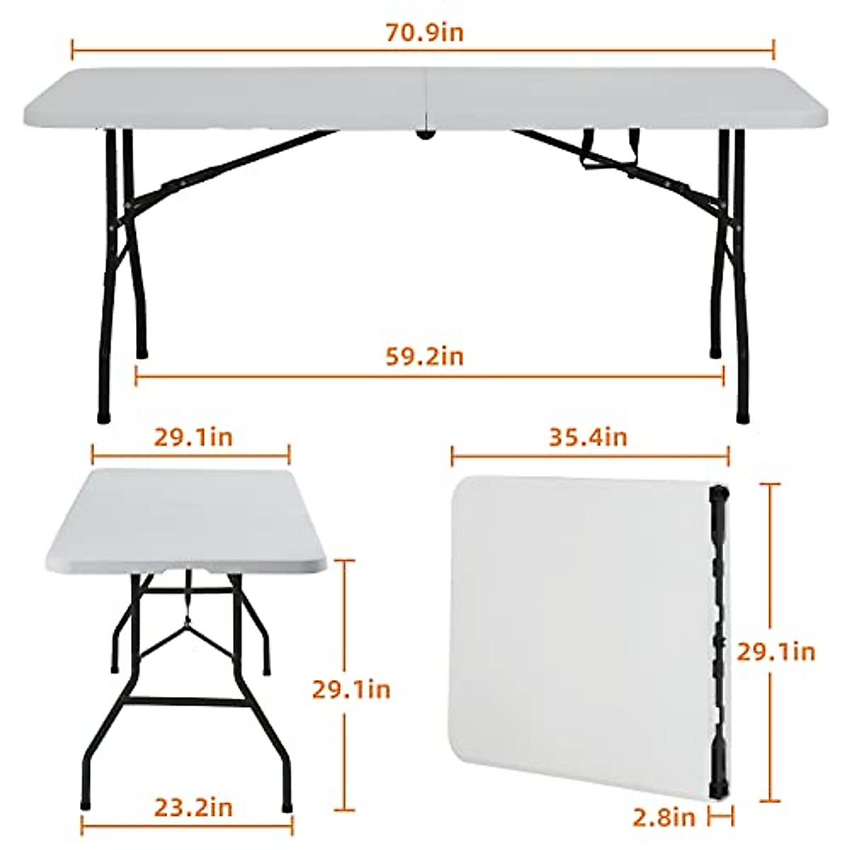 HKLGorg Folding Table 6 Ft Heavy Duty Fold Up Table Camping Working Table Indoor Outdoor Plastic Folding Table Utility Party Dining Table Easy to Assemble with Lock Function White