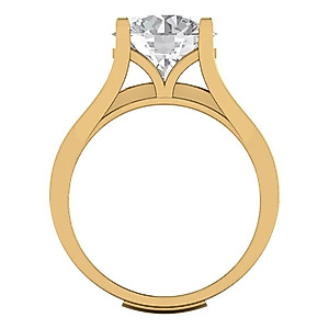 3.39 Carat Round Cut Clear VVS1 Ideal Zircon 14k Yellow Gold Solitaire W/Accents Wedding Anniversary Ring Band Set Size 7.25