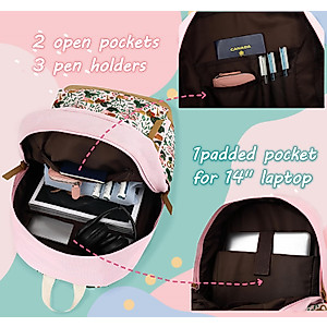 Leaper Girls Cute Backpack for School Laptop Backpack Canvas Travel Backpack for Women Kids Backpack College Kawaii Bookbag School Bags Floral Pink