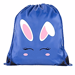 Mato & Hash Easter Basket Bags, Bulk Drawstring Backpacks, Party Favor Goody Bags for Easter - Bunny Face - Royal CA2500EasterDTG S5