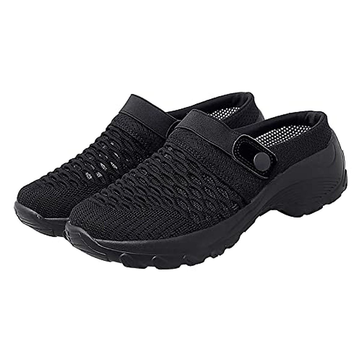 Womens Slip-on Walking Shoes,Orthopedic Diabetic Knit Mesh Breathable Casual Shoes with Arch Support Summer Outdoor Non-Slip Platform Sneakers Sandals Black
