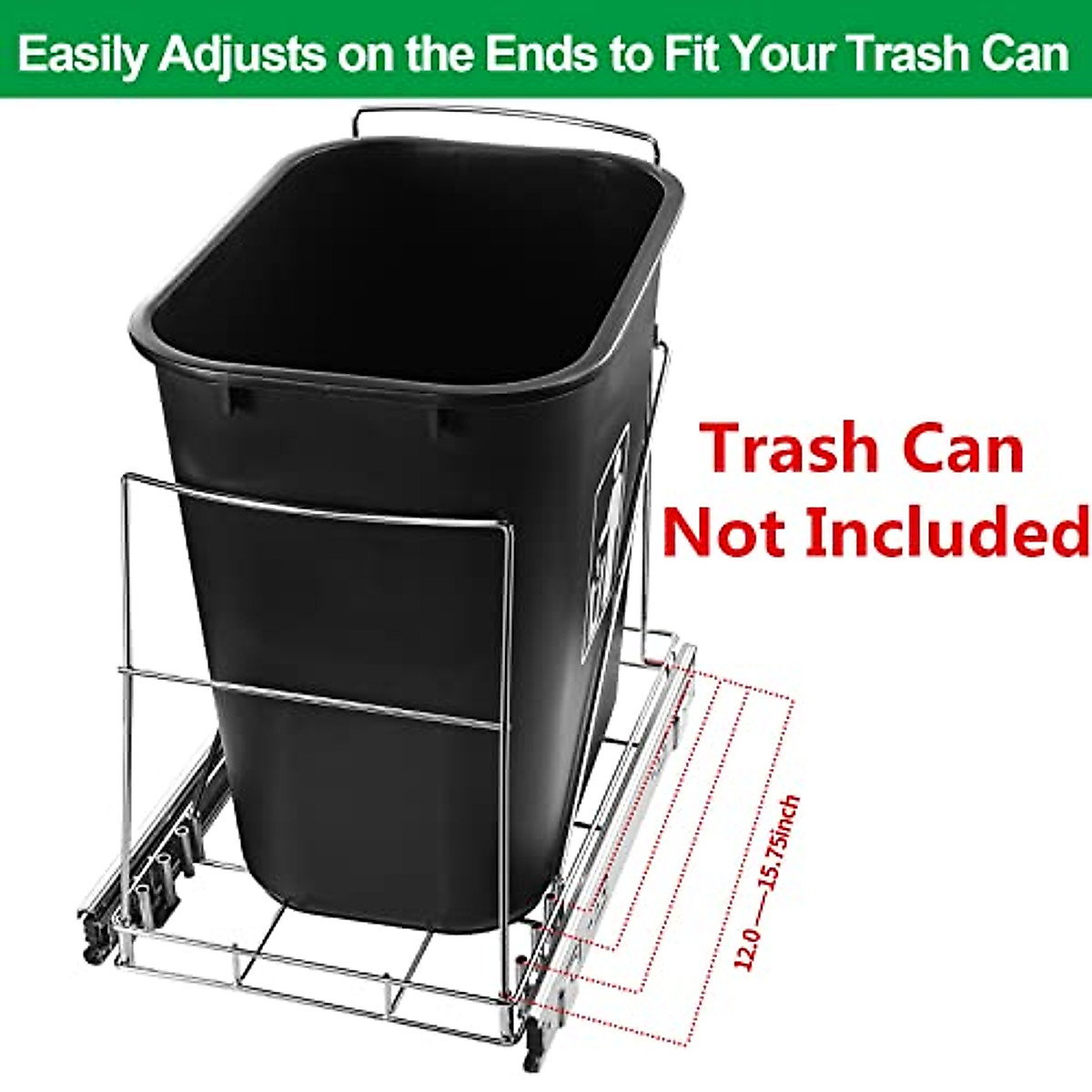 Ormeli Pull Out Trash Can Under Cabinet, Adjustable Garbage SlideOut Shelf for Kitchen, Roll-Out Sliding Rack for Waste Can Under Kitchen Sink/Panty, Trash Can Not Included