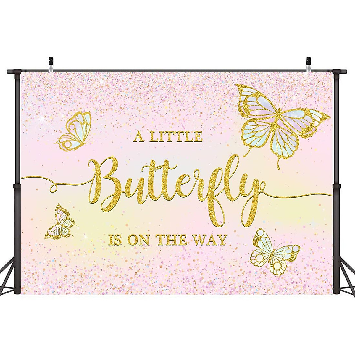 Wollmix Butterfly Baby Shower Decoration for Girl Backdrop 7x5ft Gold A Little Butterfly is on The Way Photography Background Party Golden Dots Princess Banner Photo Booth Supplies Props