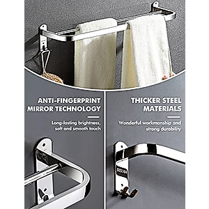 IKITCHEN Towel Racks for Bathroom, Stainless Steel Towel Holder Wall Mounted with 2 Hooks, Bathroom Shelf with Towel Bar 23Inch Polished Silver