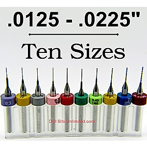 Drill Bits Unlimited Ten Size Solid Carbide Drill Bit Set #83, 82, 81, 80, 79, 78, 77, 76, 75, 74 1/8 inches Shanks