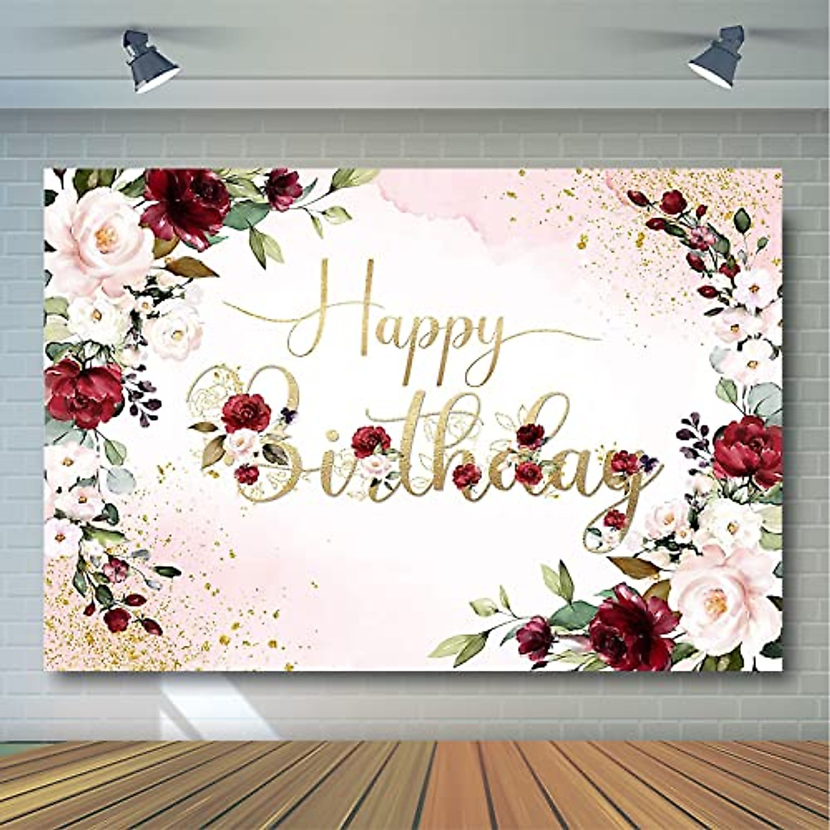 Avezano Happy Birthday Backdrop for Women Burgundy White and Red Rose Gold Glitter Bokeh Spots Photo Background Vinyl Birthday Party Decorations Banner Supplies (7x5ft)