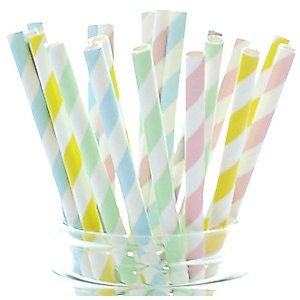 Pastel Straws, 25 Pack - Easter Striped Straws, Spring Tall Drinking Straws, Party Paper Straws - Pastel Striped Straws