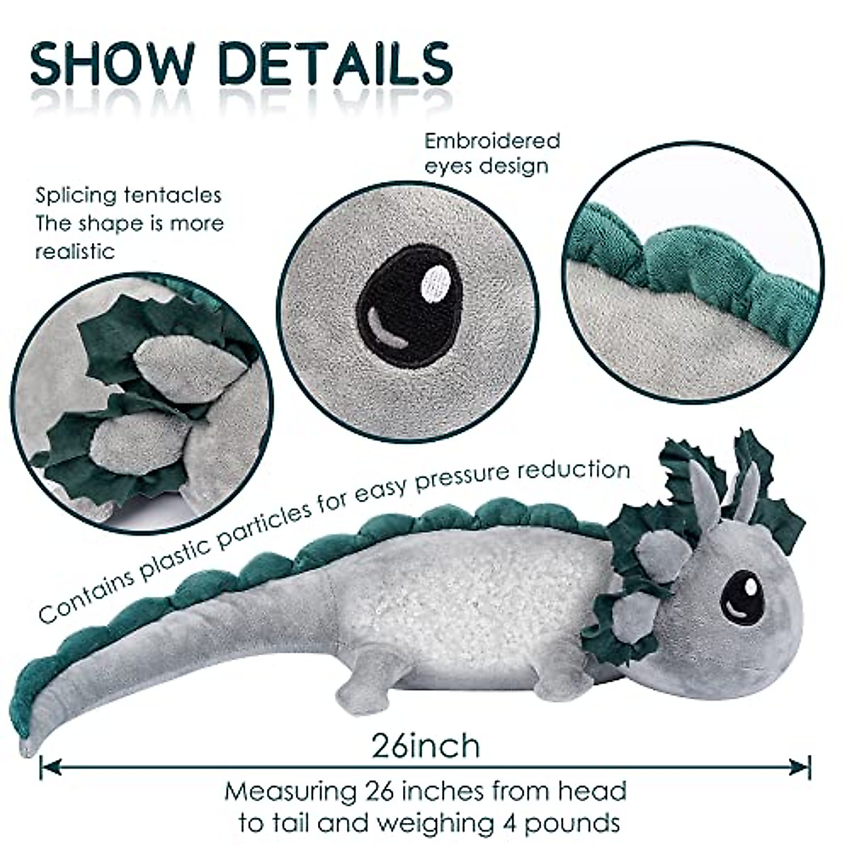 4Pound Axolotl Weigted Plush -Realistic, 26Inch Cute Grey AxOLOTL Plushie Large Weighted Stuffed Anmal Toy Christmas Birthday Gifts For Kids