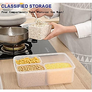 KNC Food Storage Containers with Lids Airtight,Reusable Fresh Produce Fruit Storage Organizer, Refrigerator Food Fresh Box with 4 detachable small boxes for Storing Fish, Meat, Vegetables,Grain