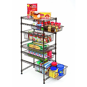 Seville Classics Stackable 3-Tier Sliding Double Basket Cabinet Organizer with Bonus Liners, 11.5" W x 17.5" D x 18.5" H, Satin Bronze