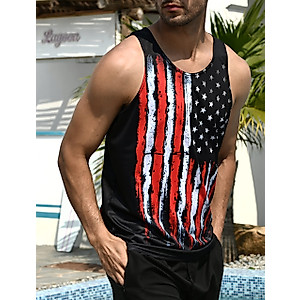 RAISEVERN 4th of July Mens Tank Tops American Flag Sleeveless Shirt Old Stripe and Stars Black Summer Cool USA Patriotic Tee Workout Athletic Training Sports Undershirts