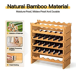 JOHAHTANG 36 Bottle Stackable Wine Rack - 6-Tier Bamboo Wine Bottle Rack for Bar, Kitchen and Cellar Wine Bottle Display Rack