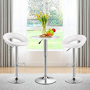 COSTWAY Bar Stools, Set of 2 Modern Swivel Adjustable Barstool, PU Leather Backless Stools, with Chrome Plated Footrest and Base, for Kitchen, Bistro, Pub, White