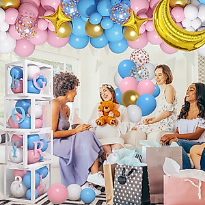 Amandir 134pcs Baby Boxes Gender Reveal Balloon Decorations, Pink and Blue Balloon Arch Kit Baby Boxes with Letters(A-Z+Baby Boy Girl?) for Baby Shower Birthday He or She Gender Reveal Party Supplies