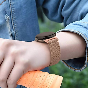 Oumida Stretchy Nylon Solo Loop Band Compatible with Google Pixel Watch Band for Women Men, Adjustable Soft Elastic Braided Straps Sport Replacement Wristbands for Google Pixel Watch Bands (Milk Tea)