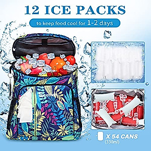 Scothen Cooler Backpack with 12 Ice Packs - Keeps 54 Cans Cold for Up to 24 Hours - Waterproof & Leak Proof Insulated Backpack Cooler -Lightweight Bookbag Cooler for Men Women Beach Hiking Camping