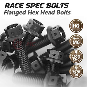 MC MOTOPARTS Pre-drilled CNC Race Spec Bolts M6 x 30mm Flanged HEX Head Screws 5 pcs (Black)
