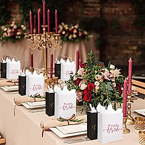 12 Pcs Bridal Party Gift Bags and 12 Tissue Paper Sets Team Bride and Team Groom Wedding Favor Bags Bridesmaid Gift Wrap Bags for Wedding Proposal Bridal Shower Gold and Rose Gold Foiled with Handle