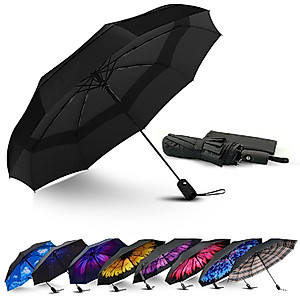 LLanxiry Umbrella Windproof Travel Umbrellas for Rain Black Folding Umbrellas 10 RIBS Automatic Strong Portable Wind Resistant Backpack Umbrella for Men and Women (Black)
