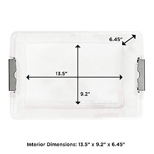HOMZ Clear Plastic Storage Bins with Snaplock Secure Latching Lids | Easy Grip Handles | Stackable & Nestable Organizing Totes | Grey Lid | 15 Quart, Pack of 4