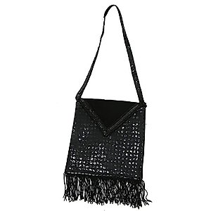 Fun Costumes Sequined Fringe Trim Black Flapper Handbag Purse Standard