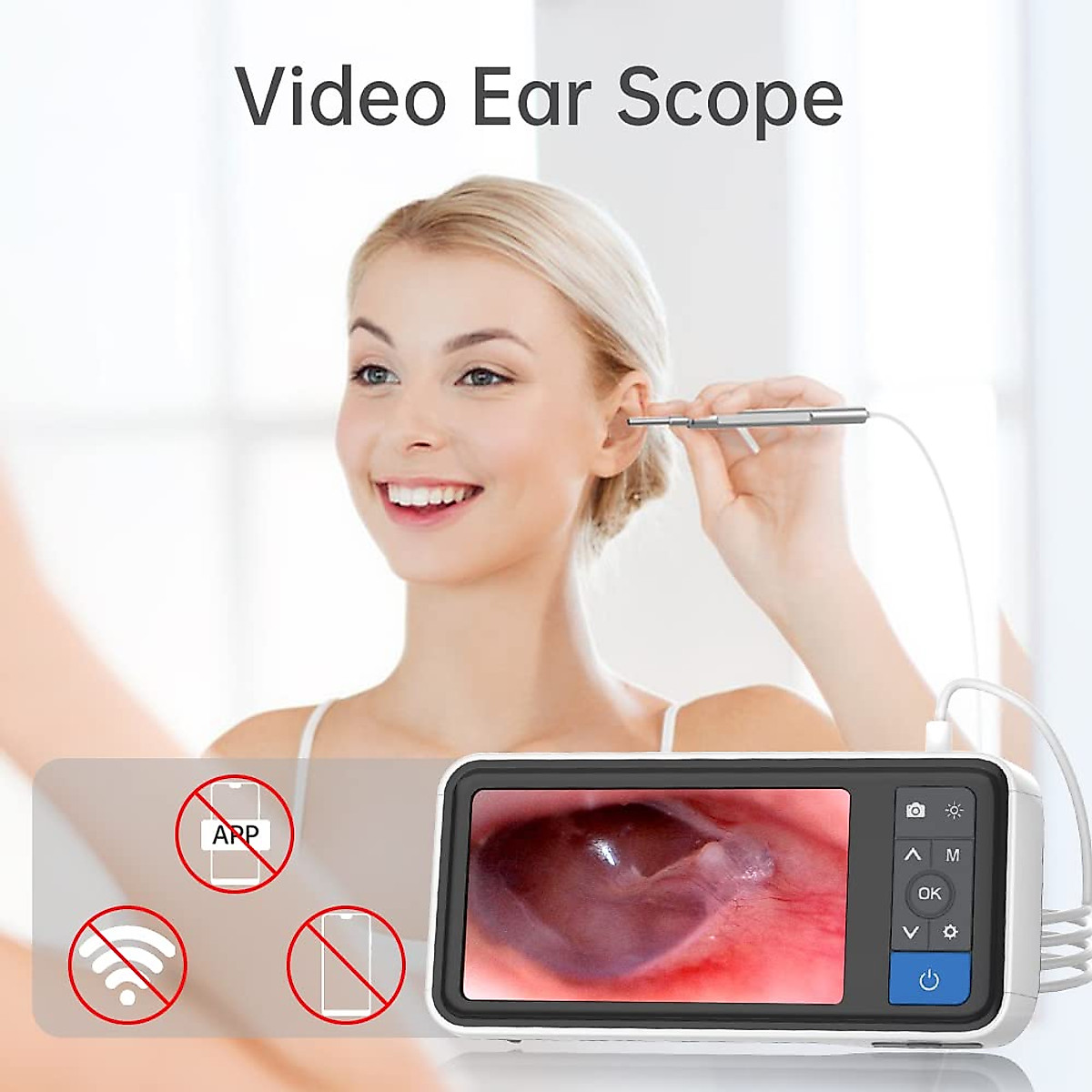 3.5mm Digital Otoscope Camera with Light, Visual Ear Camera and Ear Wax Tweezers with Light, Video Ear Scope with Ear Wax Remover, Ear Endoscope Cleaner, 32GB, 1080P HD, No Phone Needed