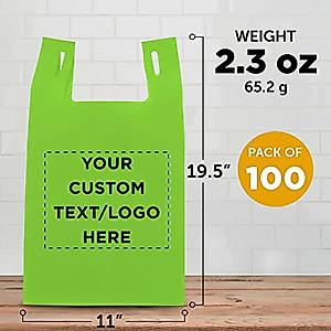 Custom Bodega Lightweight Tote Bags Set of 100, Personalized Bulk Pack - Reusable, Great for Grocery, Tradeshow, Party favors, Picnic - Lime Green