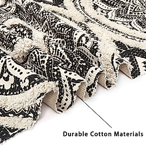 LEEVAN Small Boho Bathroom Rug 2' X 3' Tufted Machine Washable Throw Rugs Bohemian Mandala Area Rug with Tassels Hand Woven Farmhouse Kitchen Sink Rug for Laundry Room/Bedroom,Cream and Black