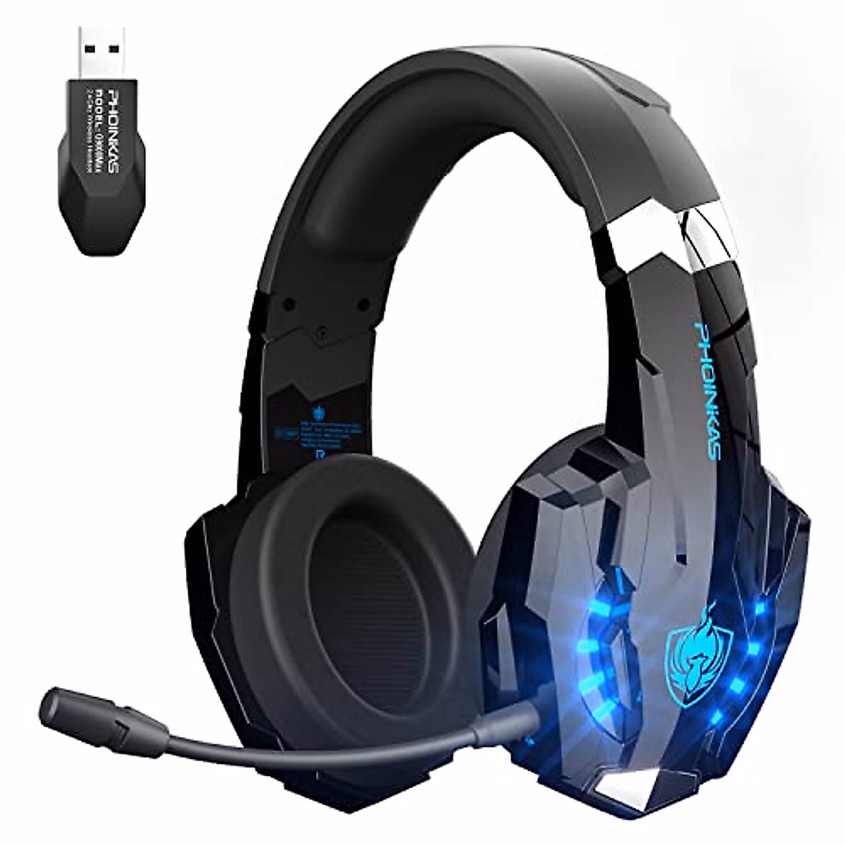 PHOINIKAS Wireless Gaming Headset with Microphone, G9000 2.4G Wireless Headset for PC PS4 PS5 Switch, Over Ear Headphones with 7.1 Stereo Sound, 3.5mm Wired Gaming Headset for Laptop/Phone/Tablet