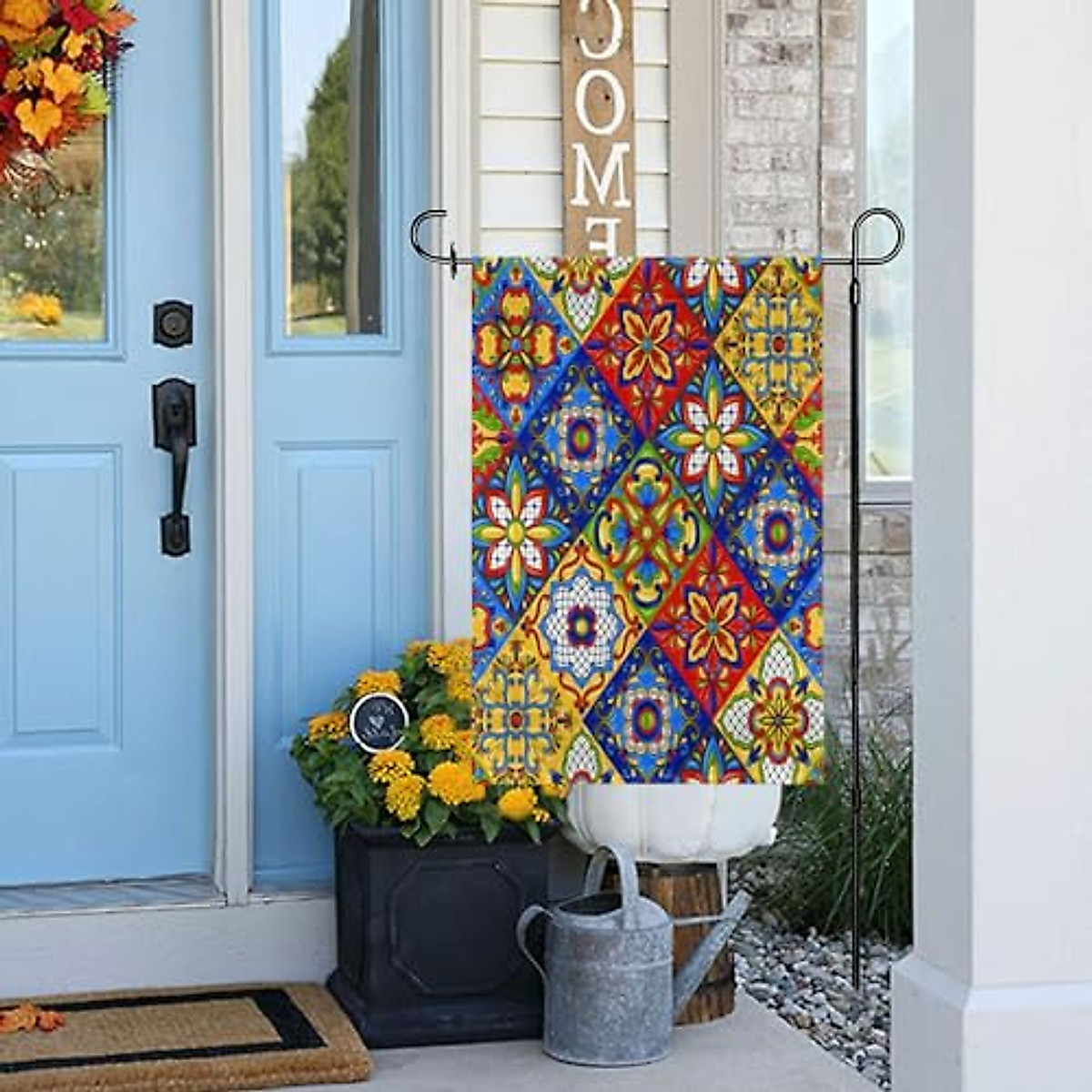 Double-sided garden flag Mexican Talavera Ceramic Tile Outdoor Flag Garden Flag Yard Outdoor Decoration （12×18in）.