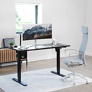 VIVO Electric Height Adjustable 60 x 24 inch Memory Stand Up Desk, Black Solid One-Piece Table Top, Black Frame, Standing Workstation with Preset Controller, DESK-KIT-1B6B