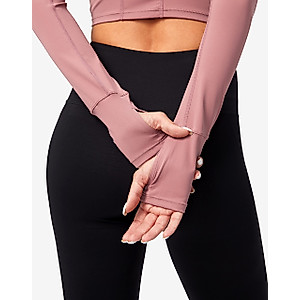 SANTINY Women's Long Sleeve Crop Workout Tops Slim Fit Gym Yoga Running Shirts for Women(B Pink_M)