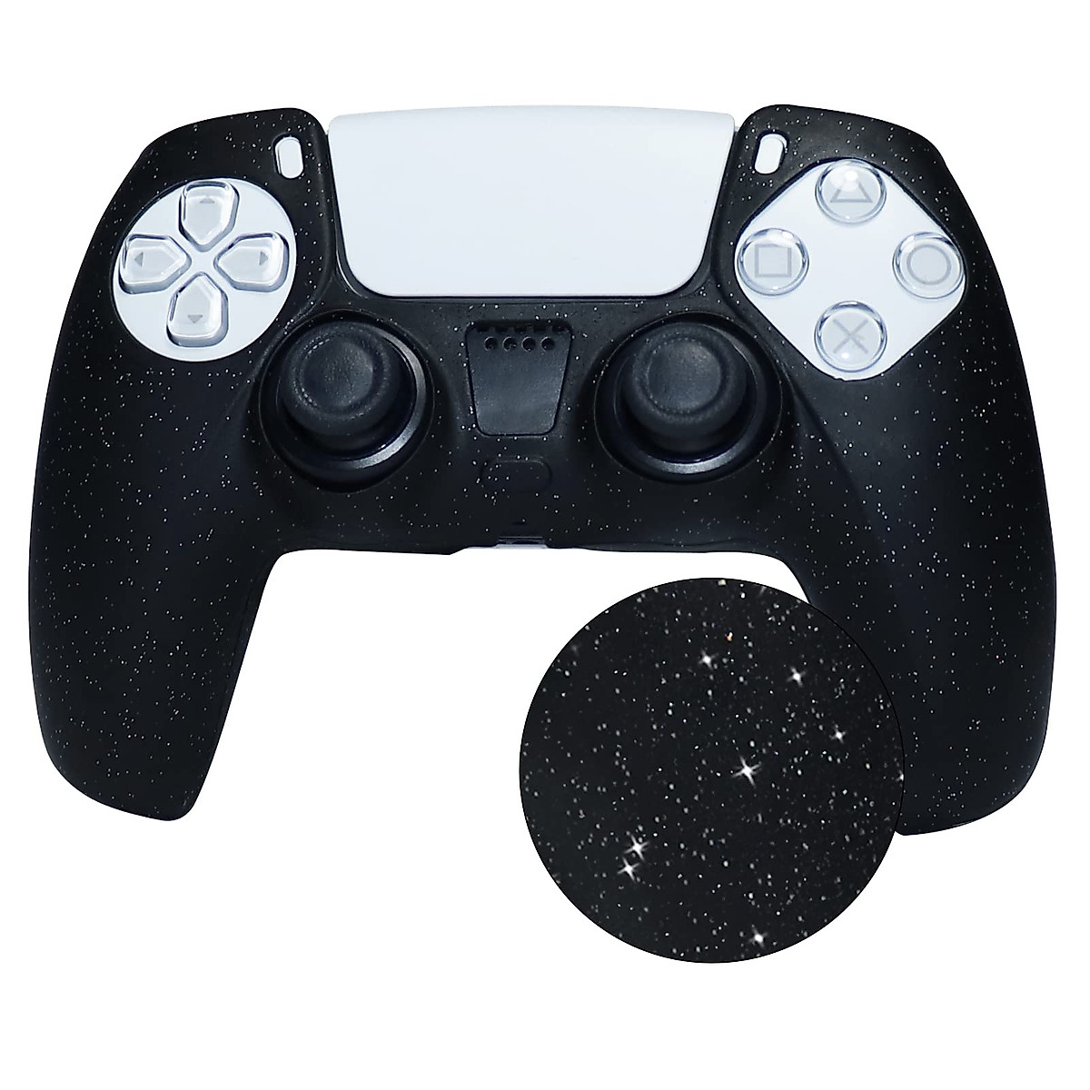 ROTOMOON Glitter Silicone Controller Skins for PS5 with 8 Thumb Grips & L2 R2 Trigger Protector, Sweat-Proof Anti-Slip Controller Cover Skin Protector Compatible with Playstation 5 Controller
