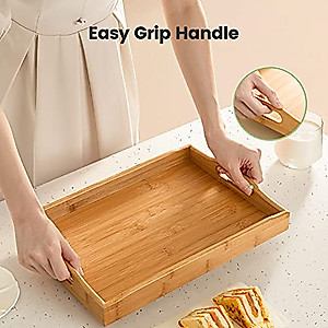 3 Pack Bamboo Serving Tray Food Tray with Handles, Multi-Use Platter Trays Set for Food, Coffee, Breakfast, Tea, Snack, Wooden Decor Tray Used in Kitchen, Dining Room, Party, Restaurants by Pipishell