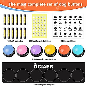 DCIAER Dog Buttons for Communication,Talking Buttons for Dogs,6 Recordable Sound Buttons + 24 Scene Patterns + 1 Dog Button Mat+ 12 AAA Batteries，30 Seconds Dog Buttons for Pet Sound Training Toy